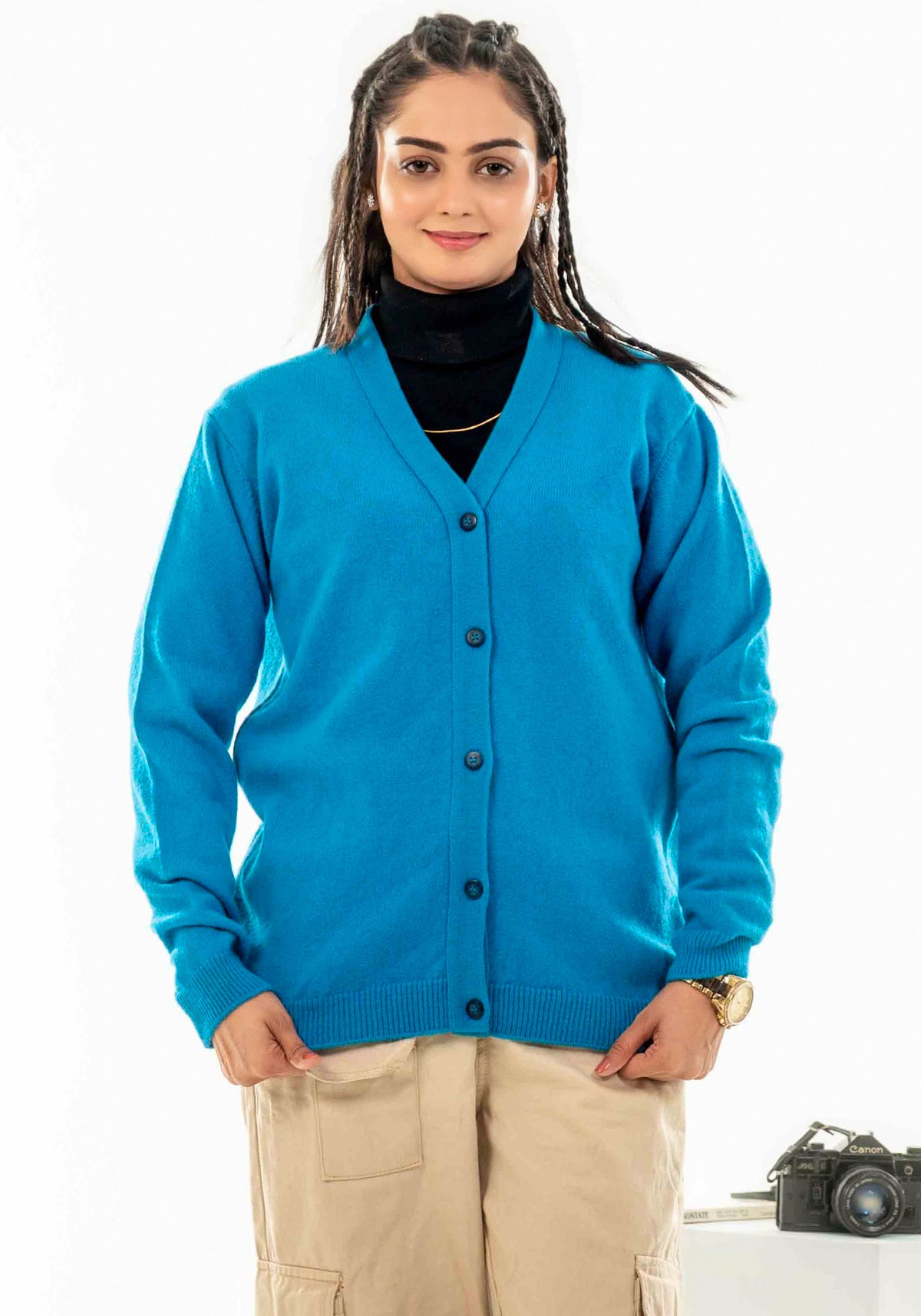 100% Lambswool Plain Aqua/ Blue Cardigan – Oxford Store