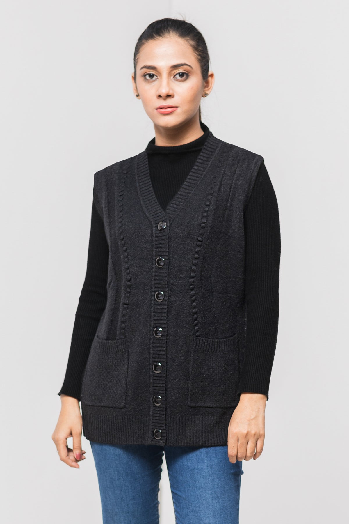 Acrylic Wool Sleeve Less Cardigan – Oxford Store