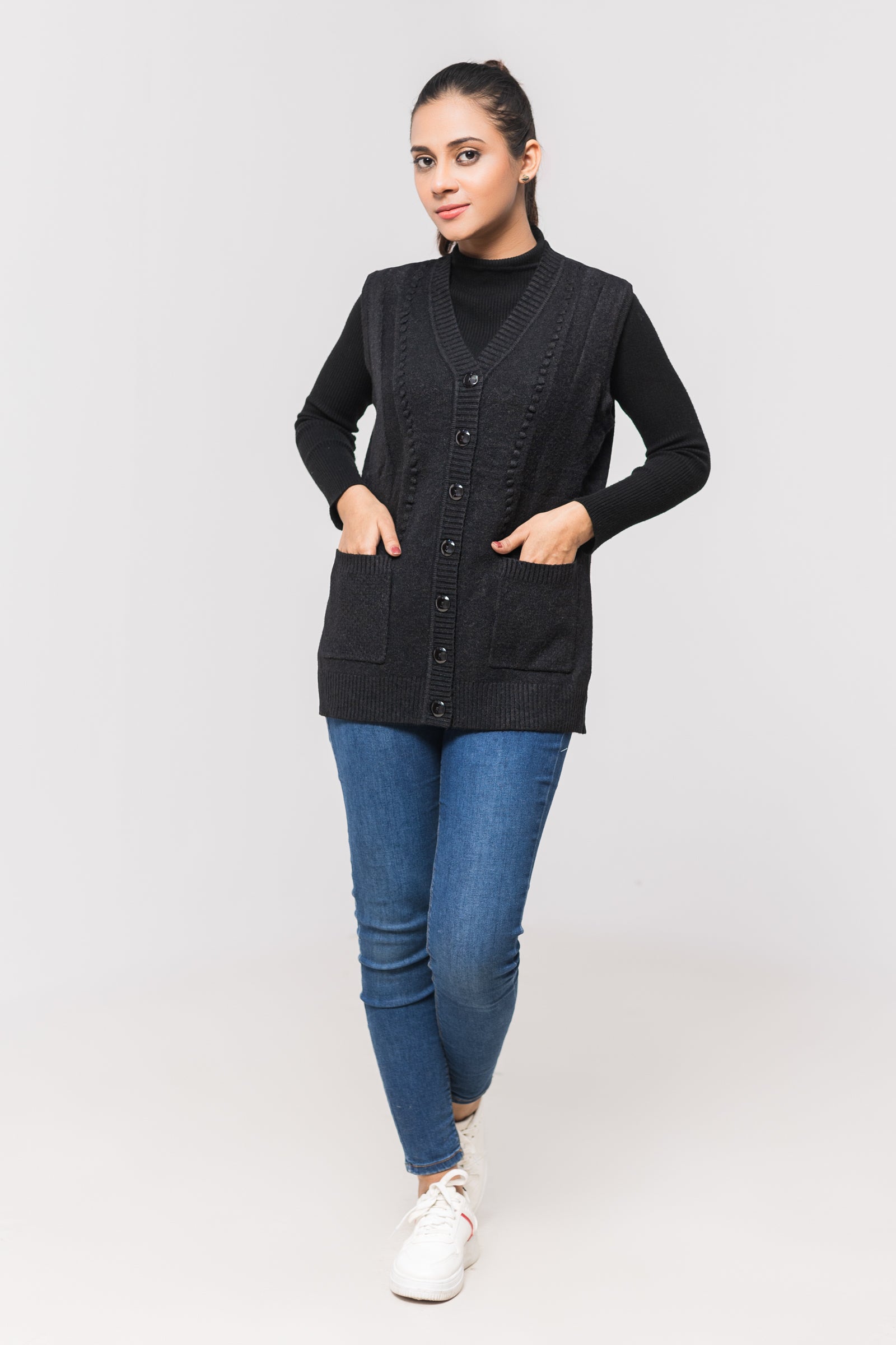 Acrylic Wool Sleeve Less Cardigan – Oxford Store