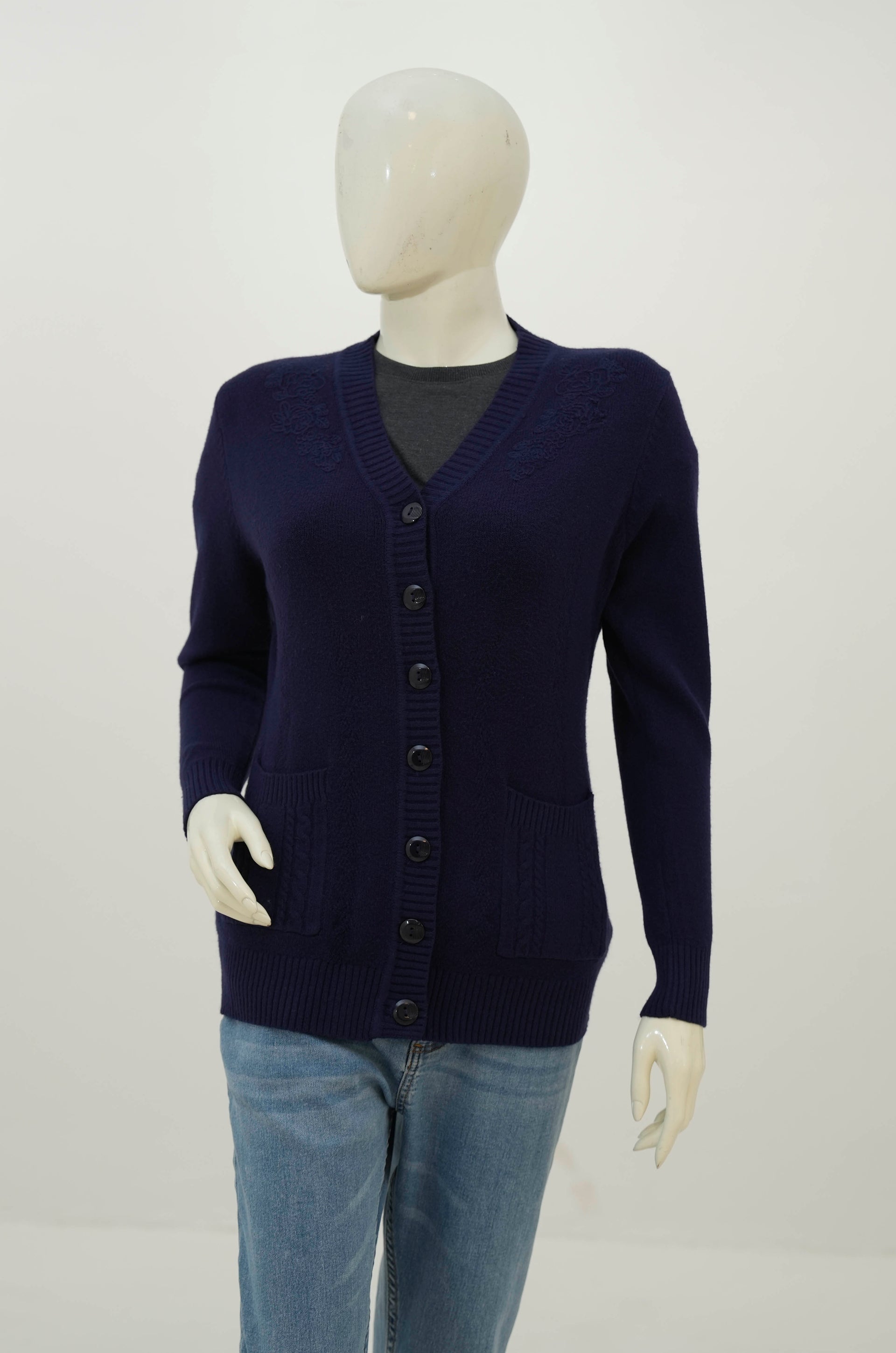 Acrylic Wool Cardigan N Blue – Oxford Store